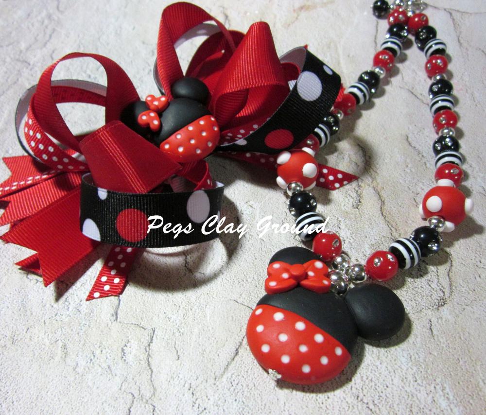 Minnie Mouse Inspired Necklace Bracelet Set on Luulla